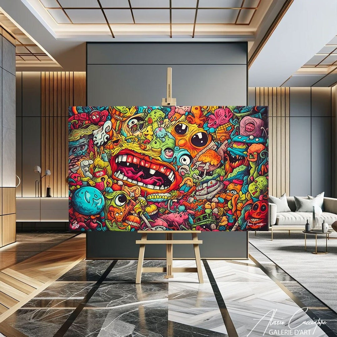 Cartoon Pop Art Wall Art Large, Colorful Doodle Art Print, Cartoon ...