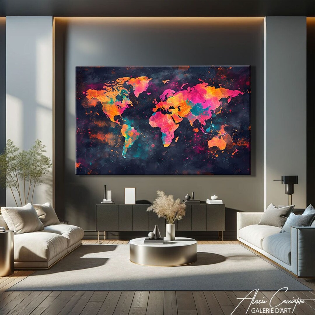 Large World Map Prints on Canvas Colorful, World Map Wall Art ...