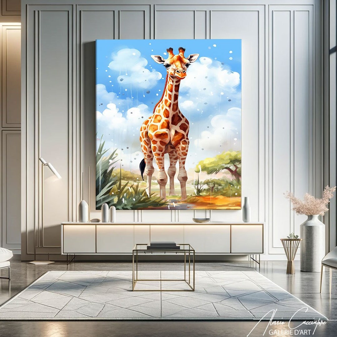 Giraffe Wall Art Nursery, Watercolor Giraffe Canvas, Giraffe Decor for ...