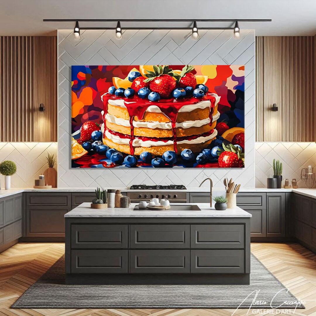 Bakery Wall Art Large, Cake Painting Decor, Pop Art Canvas Framed ...
