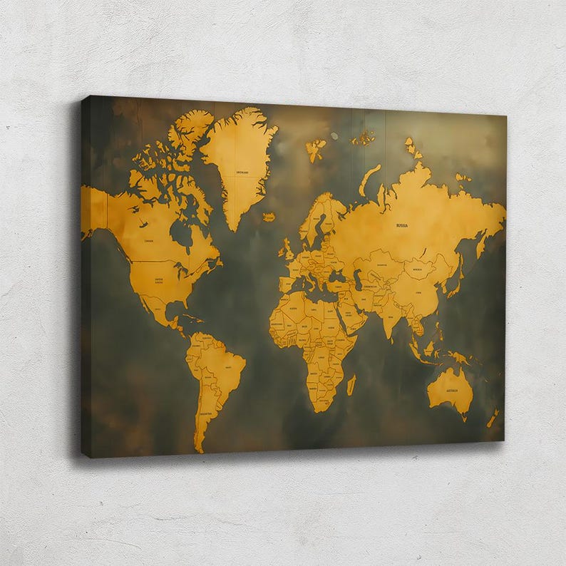 Rustic World Map Canvas Print, Travel Map Wall Art Framed, Geography ...