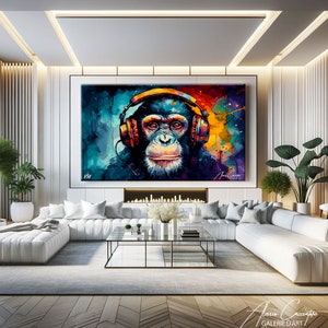 Monkey Headphones Canvas, Pop Art Painting Print, Graffiti Print, Large ...