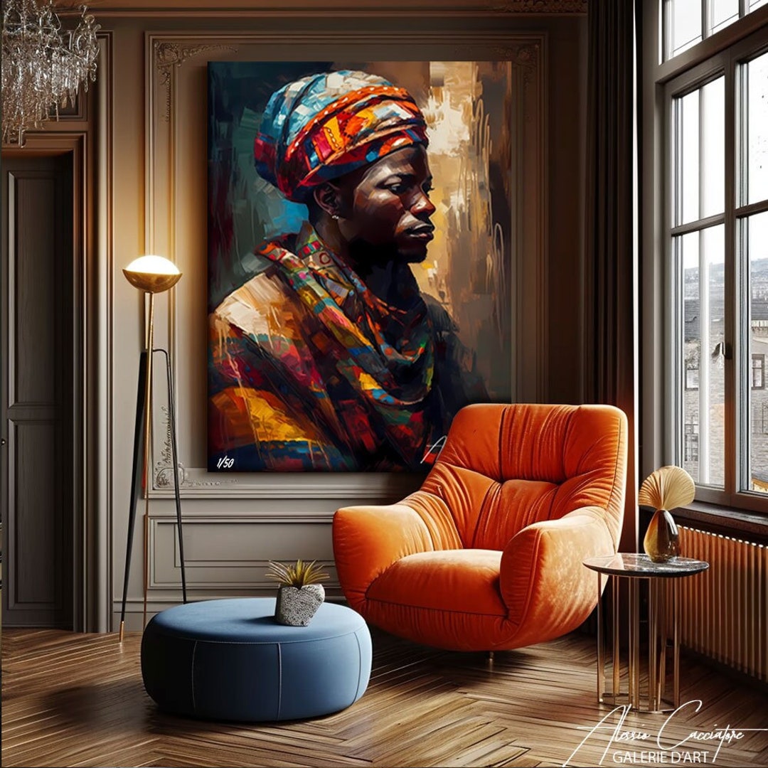 African Wall Art Canvas, Above Bed Wall Decor, African Man Art ...