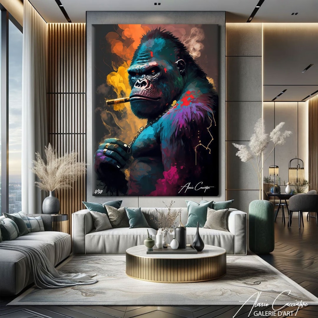 Monkey Home Decor, Gorilla Wall Art Framed, Pop Art Canvas Print ...