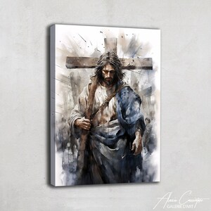 Jesus Christ Canvas Wall Art, Jesus Carrying the Cross Art, Bible Wall ...