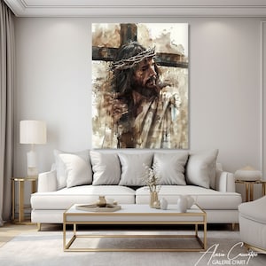Abstract Christian Art Modern, Large Religious Wall Art Framed, Jesus Painting Canvas ...