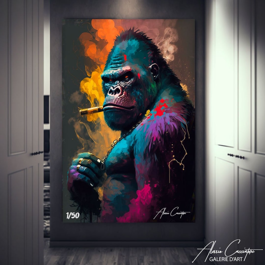 Monkey Home Decor, Gorilla Wall Art Framed, Pop Art Canvas Print ...