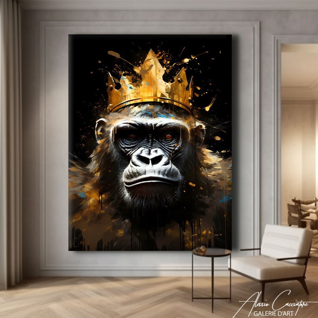 Monkey Wall Art, Gorilla Print, Black Wall Art Canvas, Monkey Painting ...