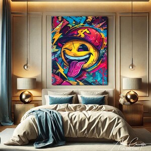 Smiley Face Art Print, Colorful Pop Art Prints, Hypebeast Decor Wall ...