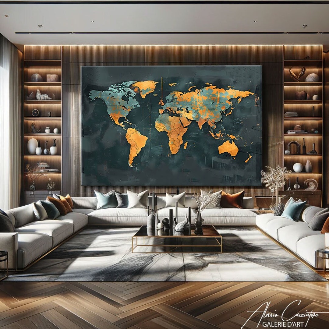 Map of the World Wall Art, World Map Painting, Above Bed Decor ...