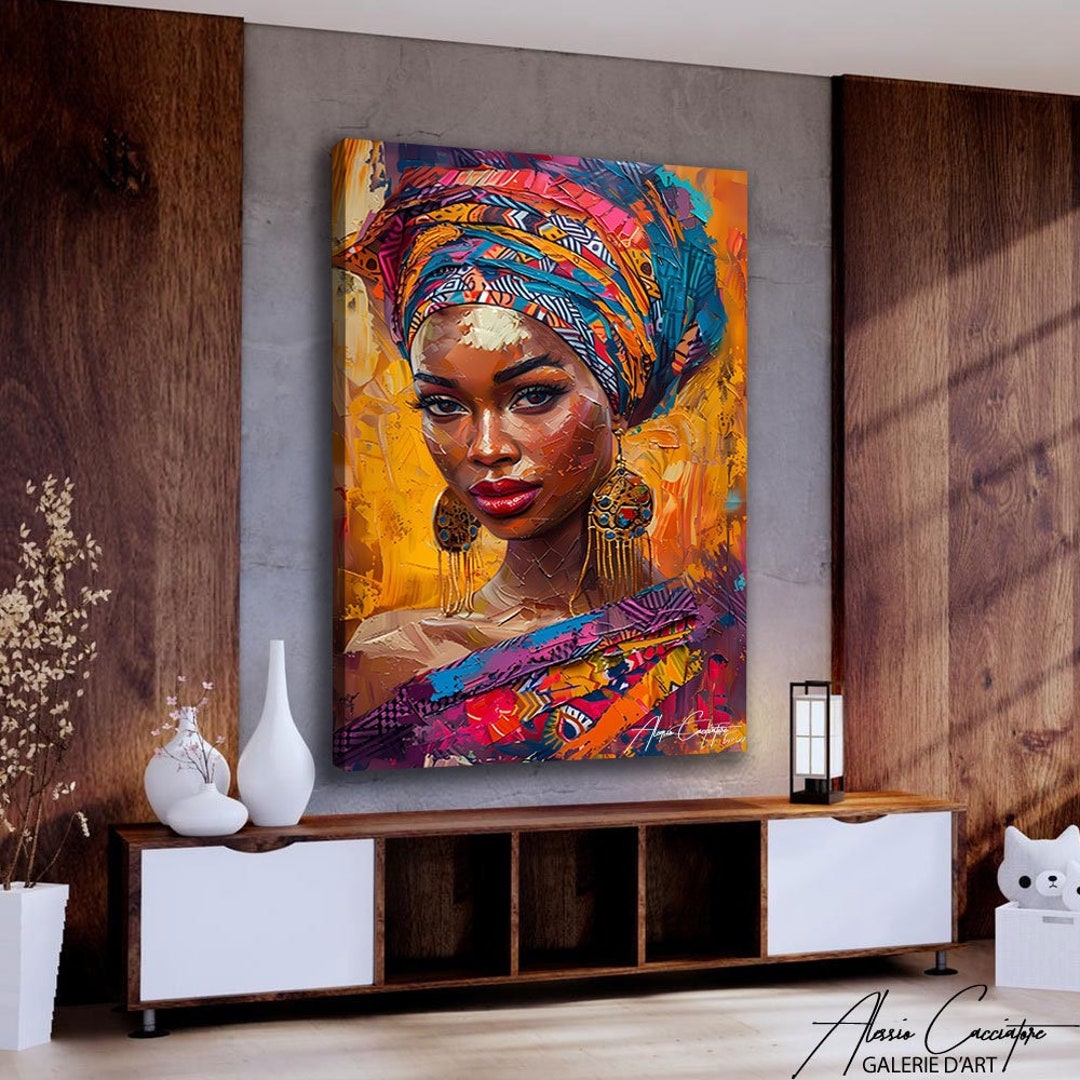 African Woman Wall Decor, African Print Art, Black Woman Canvas Wall ...