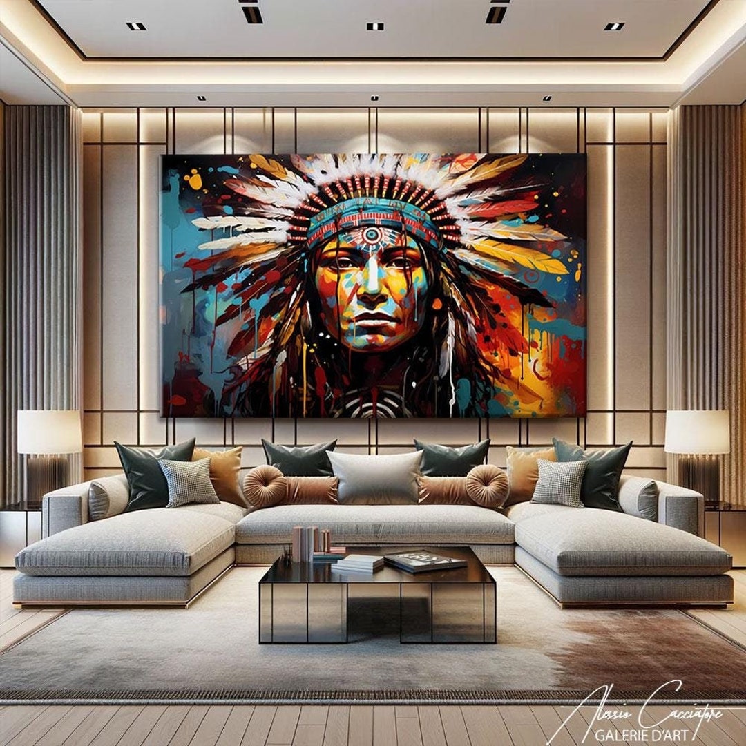 Pop Art Canvas Indian Wall Art, Native American Art Print Abstract ...