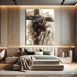 Abstract Christian Art Modern, Large Religious Wall Art Framed, Jesus Painting Canvas ...