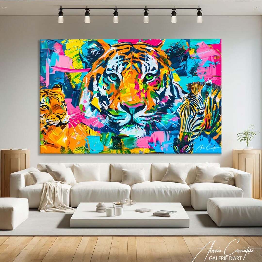 Colorful Animal Prints Wall Art, Tiger Wall Art Print, Pop Art Canvas ...