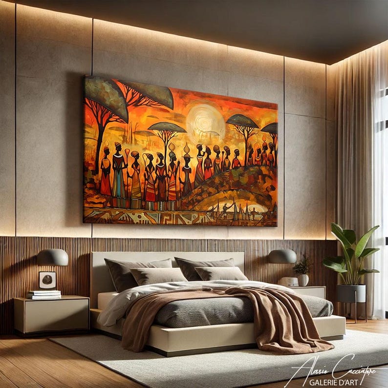 African Wall Art Colorful, Ethnic Art Canvas, Sunset Wall Art Framed ...