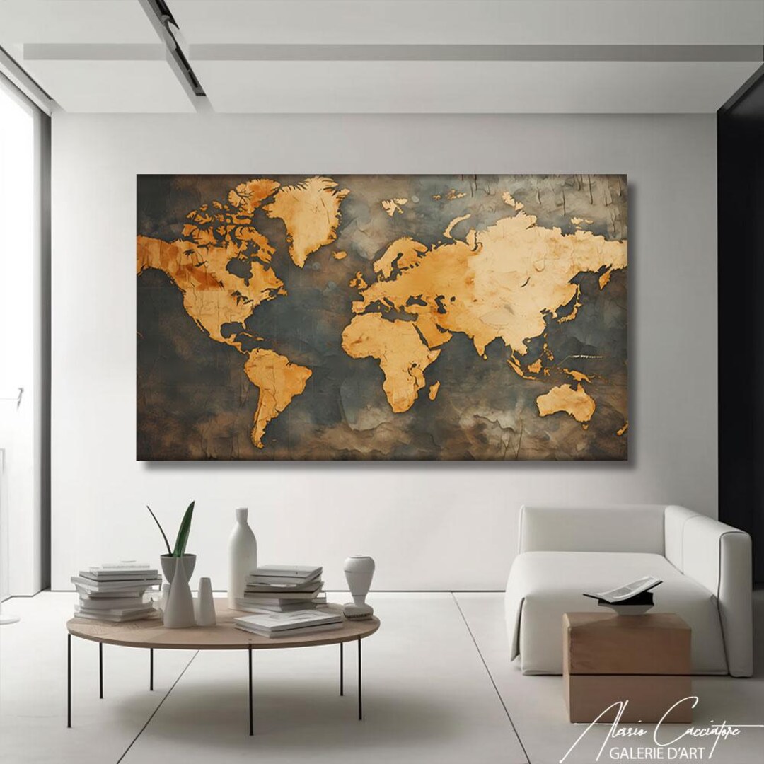 Large World Map Canvas, World Map Wall Art Print, Travel Prints, Map of ...