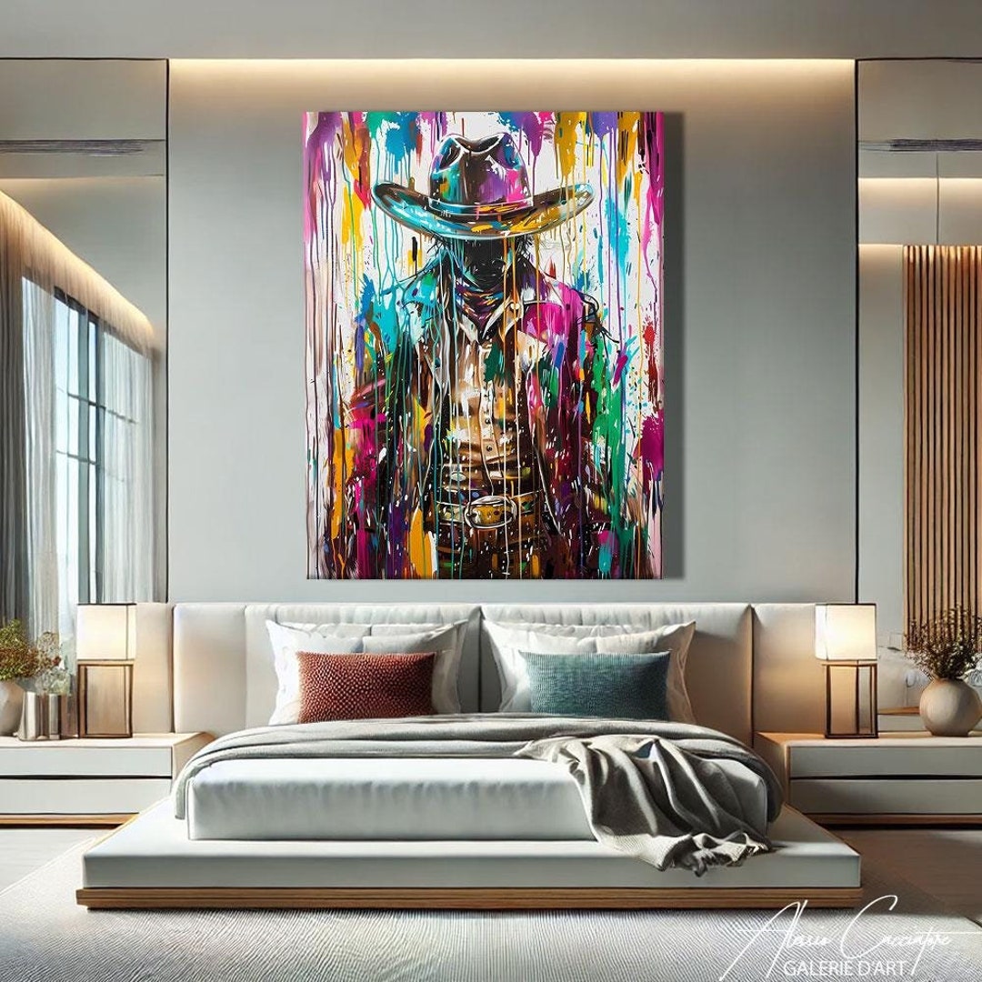 Cowboy Art Print, Western Chic Decor, Graffiti Canvas Art, Cowboy ...