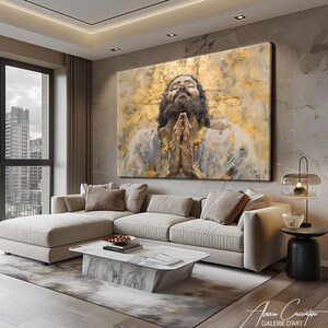 Jesus Praying Painting, Abstract Christian Art Prints Landscape ...