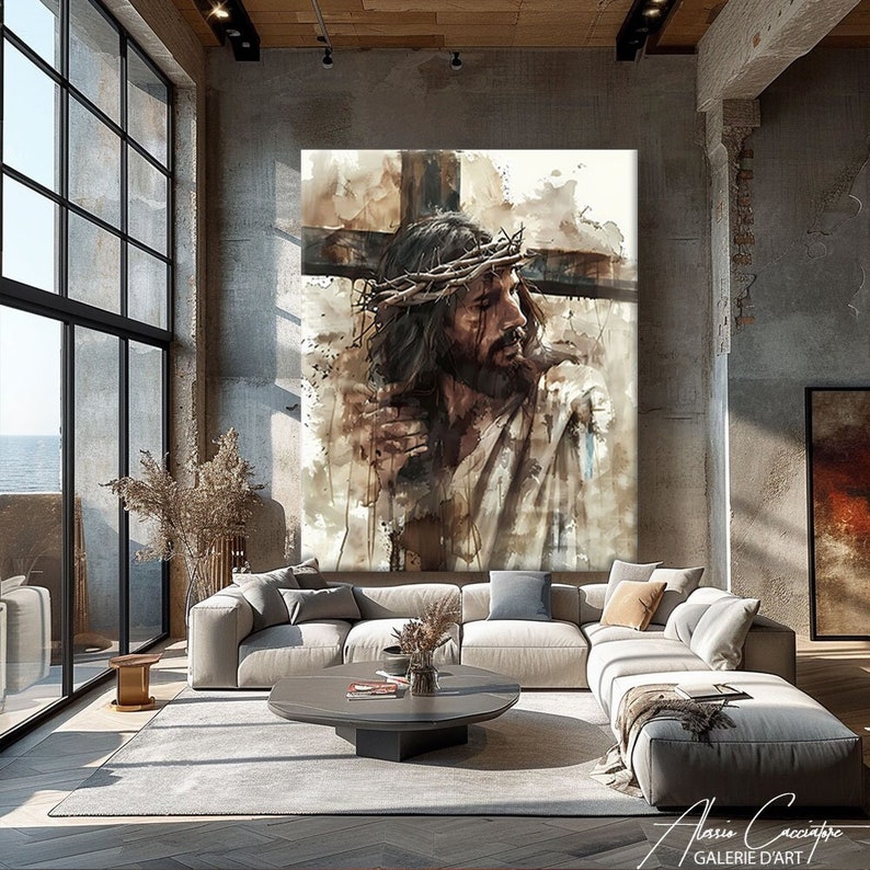Abstract Christian Art Modern, Large Religious Wall Art Framed, Jesus ...