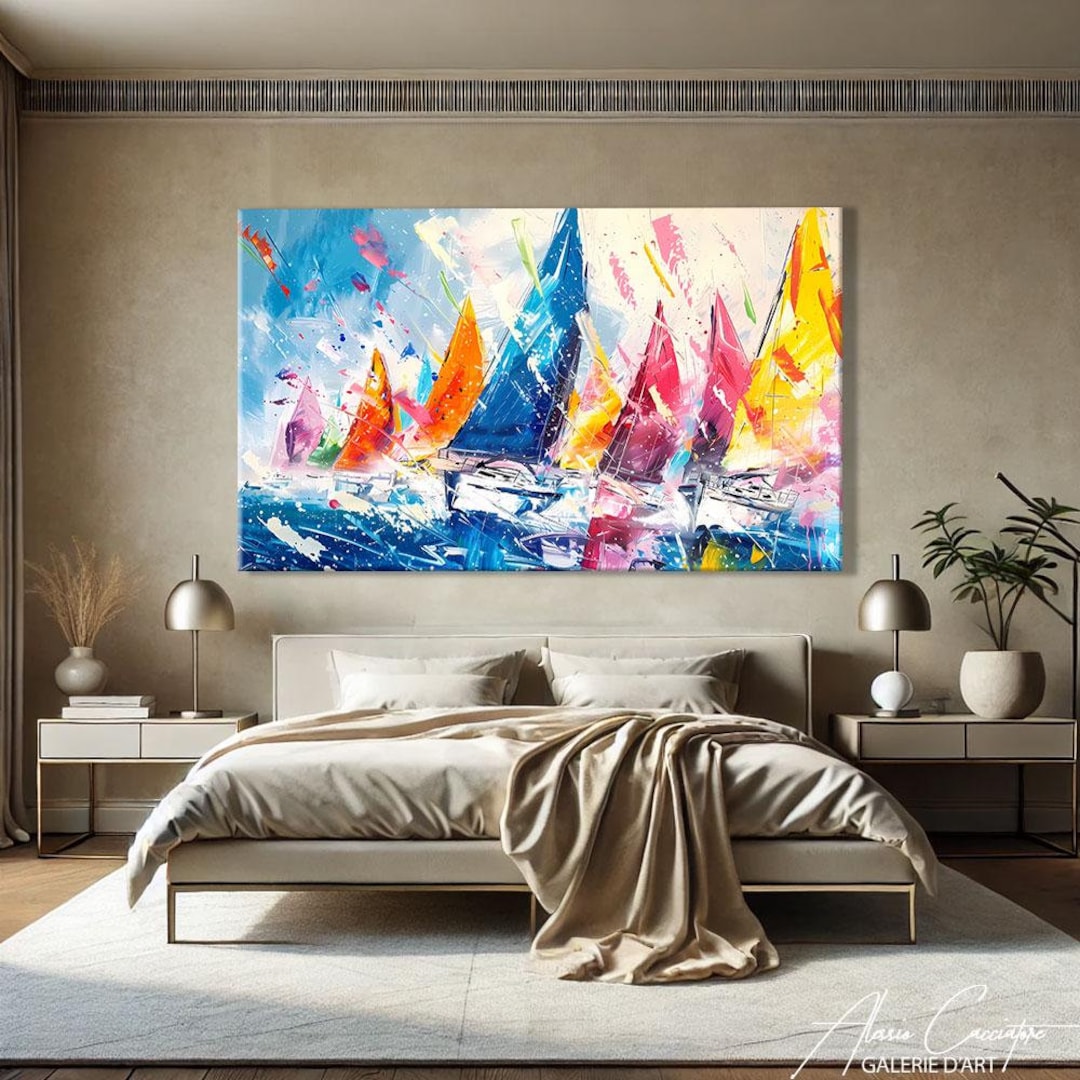 Sailboats Painting, Modern Pop Art Wall Art, Ocean Art Print, Sailing Decor, Boat Wall Art ...