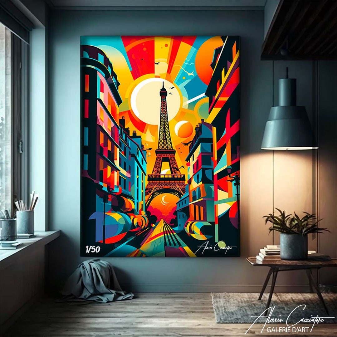 Eiffel Tower Wall Art, Pop Art Canvas Original, Colorful Art Print City ...