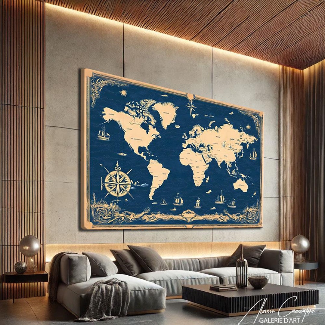 World Map Canvas Wall Art Antique, Nautical Decor for an Office ...