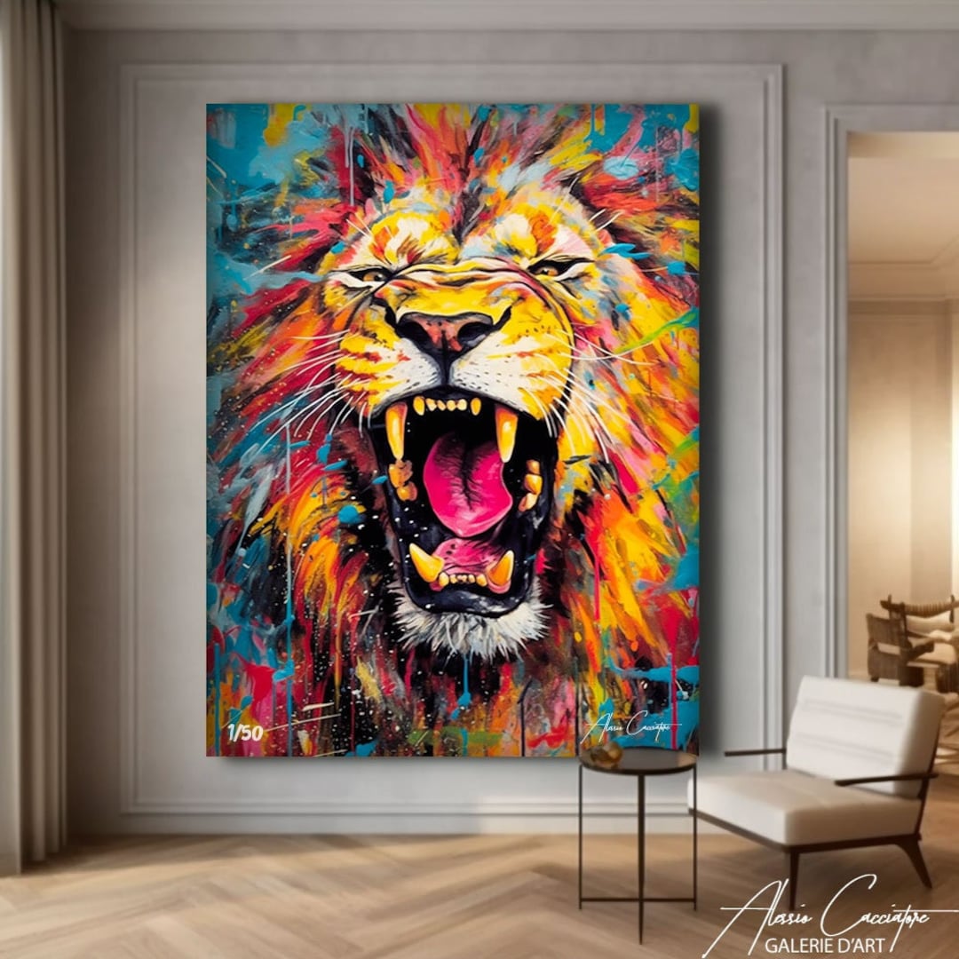 Abstract Lion Wall Art, Extra Large Abstract Wall Art, Animal Head Wall ...
