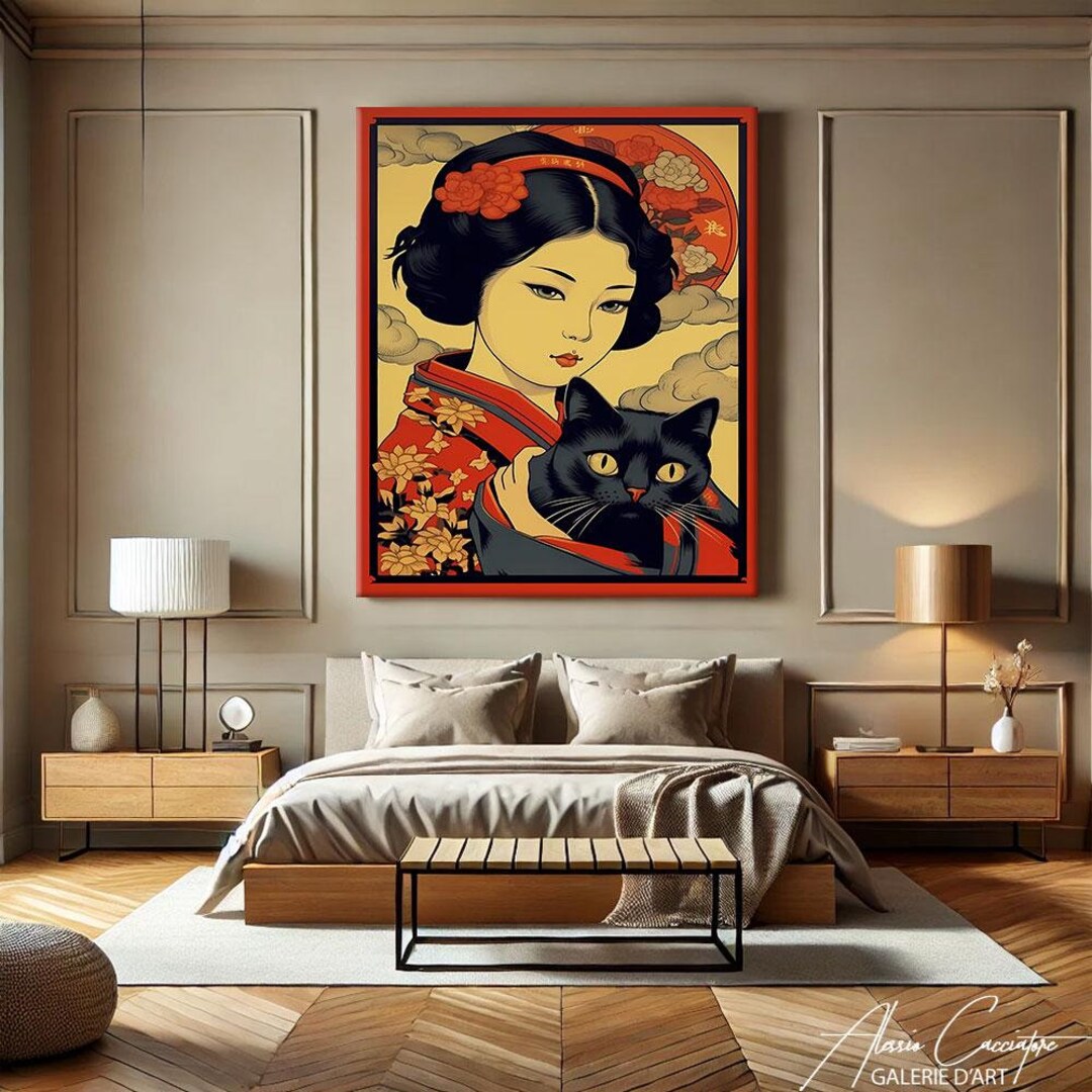 Geisha Art Canvas, Japanese Wall Art Print, Traditional Canvas, Black ...