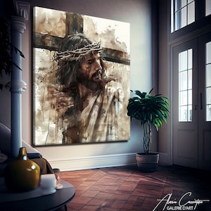 Abstract Christian Art Modern, Large Religious Wall Art Framed, Jesus Painting Canvas ...
