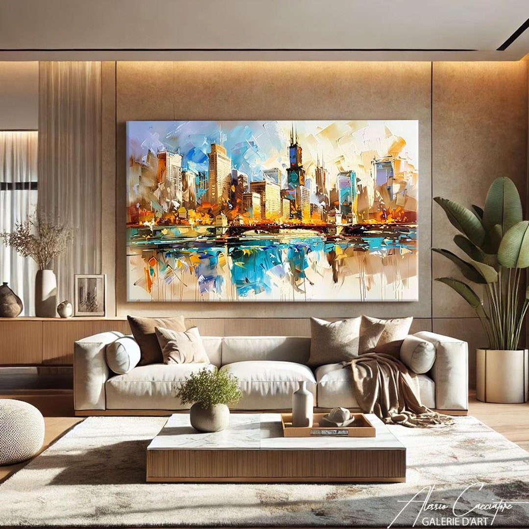 Chicago Art Print Framed, Modern Cityscape Art, Urban Painting, Chicago ...