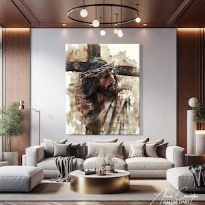 Abstract Christian Art Modern, Large Religious Wall Art Framed, Jesus Painting Canvas ...