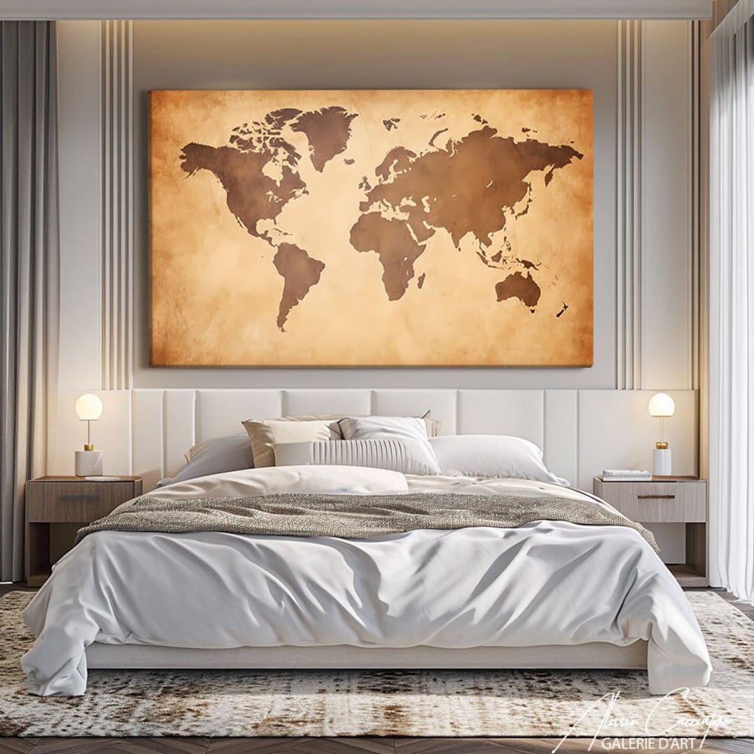 Vintage World Map Wall Art Bronze Map, Map of the World Wall Art, World ...