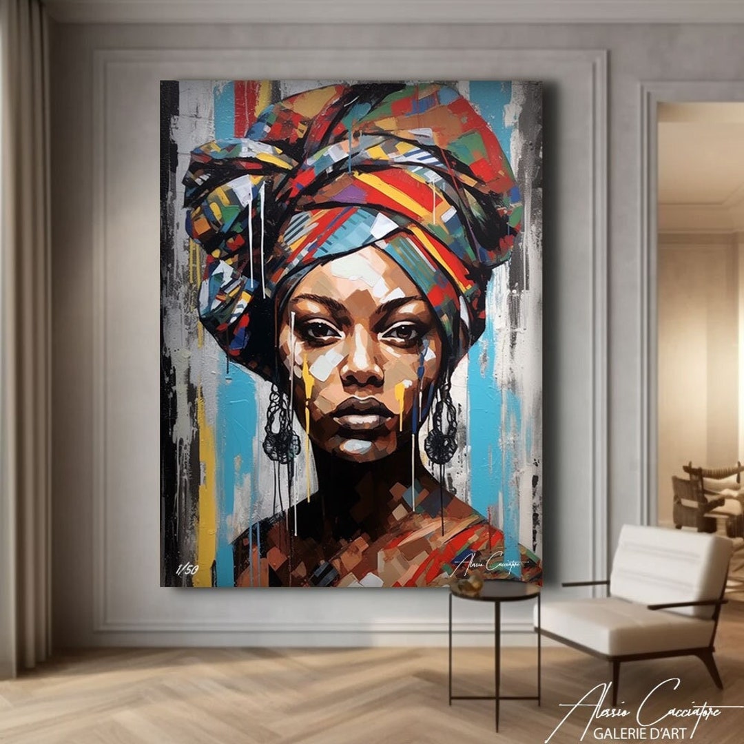 African American Art Prints Framed, Colorful Wall Art Abstract Large, African Painting Canvas ...