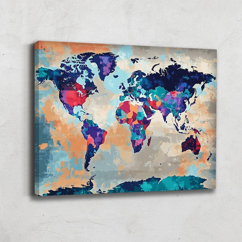 Colorful World Map Wall Art, Geography Art Print, Framed Map of the ...