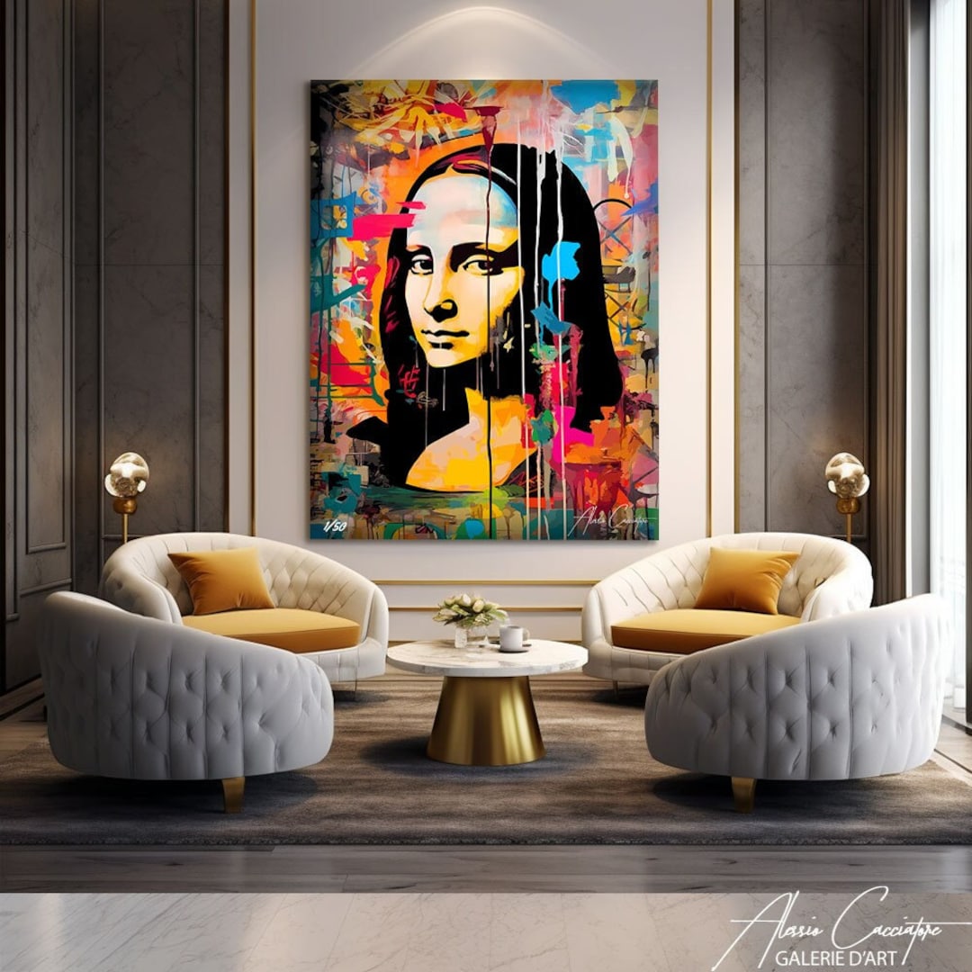 Mona Lisa Wall Art, Large Graffiti Art Canvas, Colorful Street Art ...