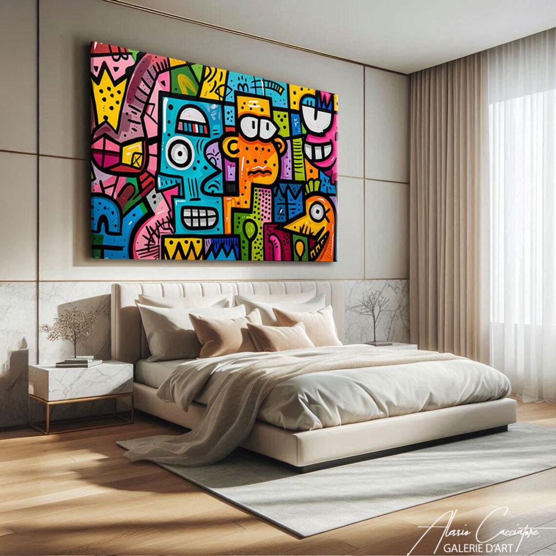 Cartoon Wall Art, Colorful Doodle Art Prints, Cartoon Painting Canvas ...