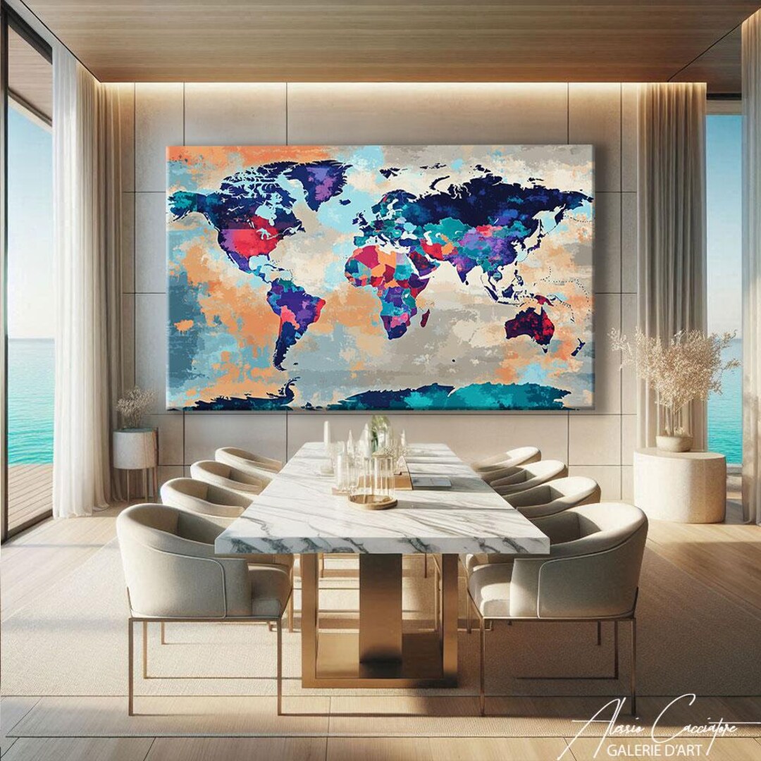 Colorful World Map Wall Art, Geography Art Print, Framed Map of the ...