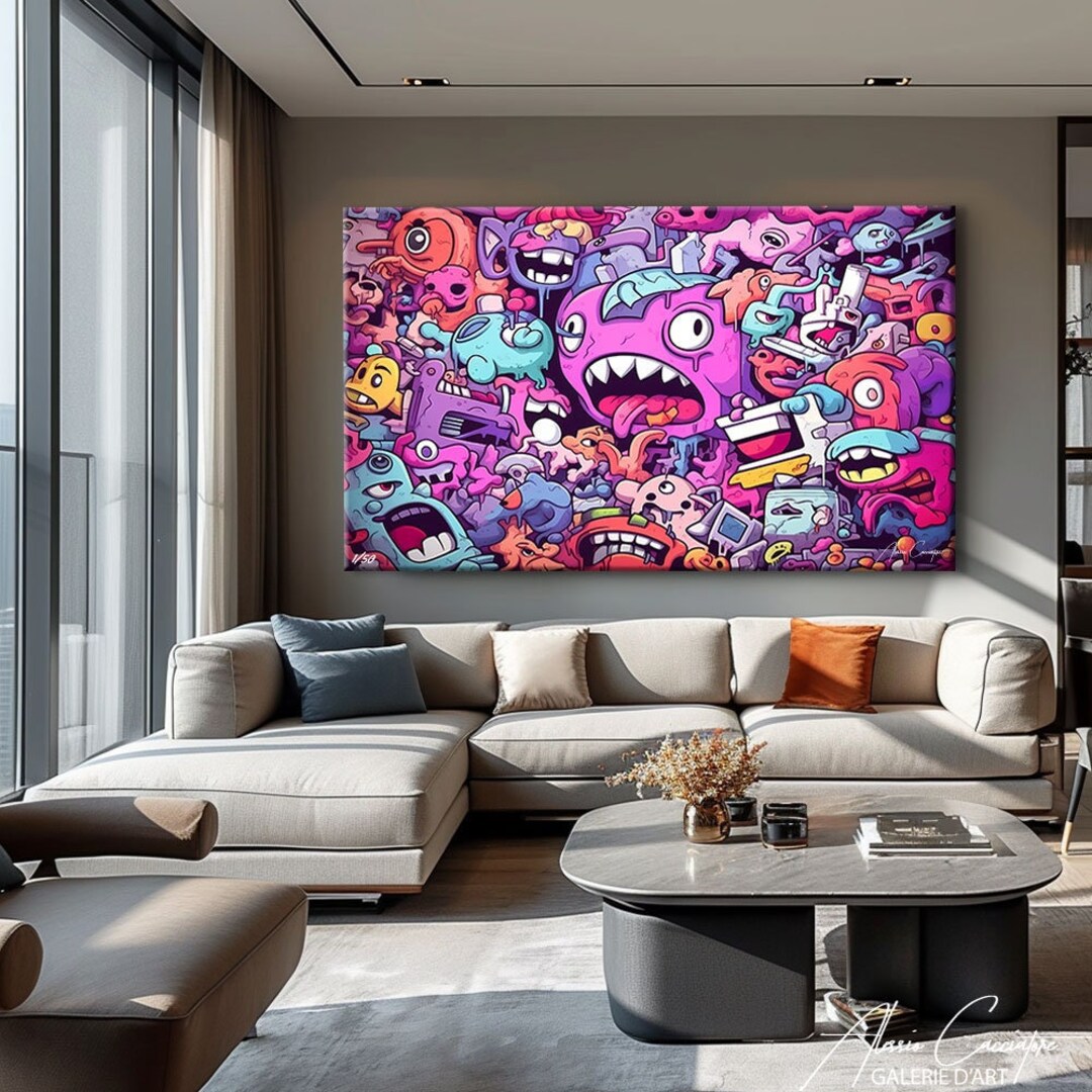 Pop Art Print for Dorm, Doodle Wall Art, Pop Culture Wall Art, Large ...