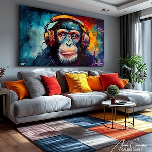 Monkey Headphones Canvas, Pop Art Painting Print, Graffiti Print, Large ...