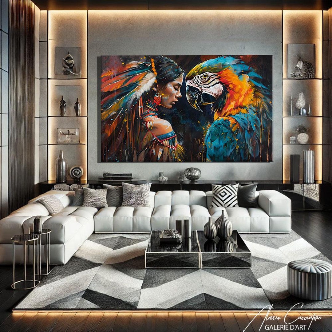 Native American Art Print, Indigenous Canvas, Parrot Art Painting ...