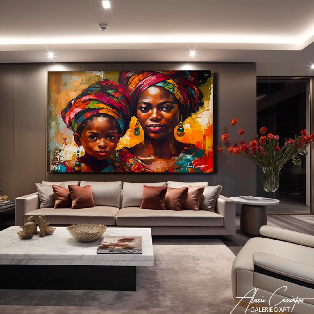 African American Wall Art for Living Room, Large Abstract Painting Canvas Original, African ...