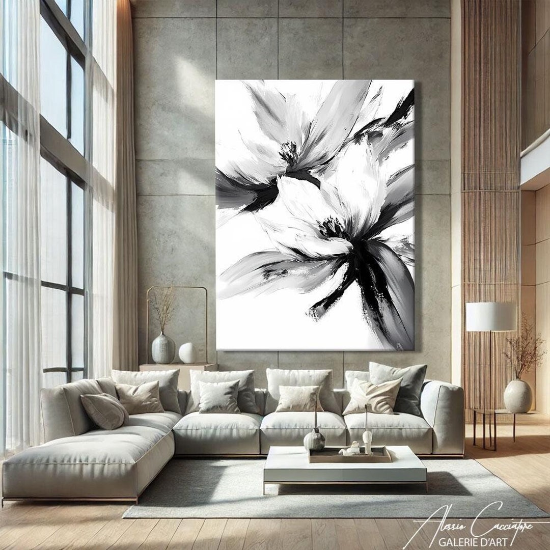 Abstract Flower Art Print Framed, Large Black and White Prints ...