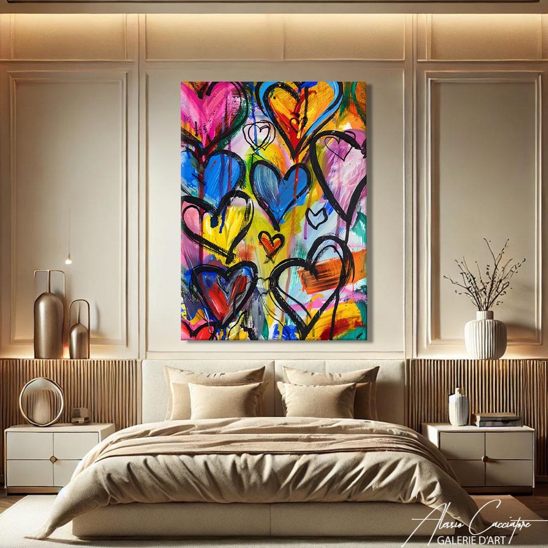Heart Wall Art Print Love, Colorful Graffiti Art Canvas, Heart Painting ...