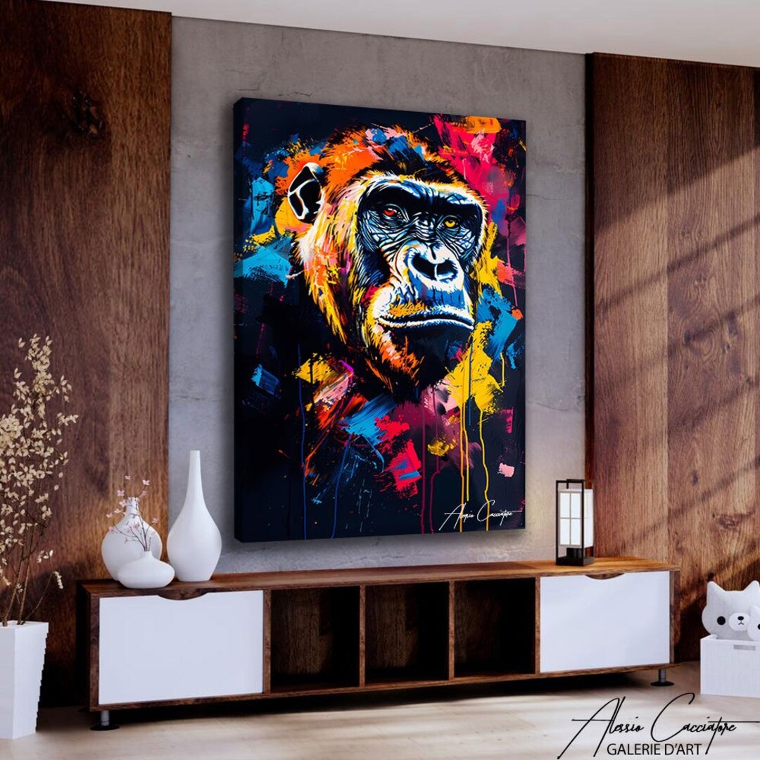 Monkey Wall Art Painting, Gorilla Pop Art Canvas Art, Modern Animal ...