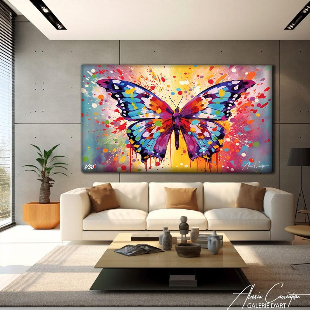 Butterfly Wall Art Framed, Butterfly Canvas Painting, Above Bed Decor ...