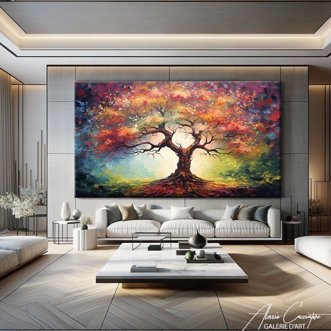 Abstract Tree Art Print, Tree of Life Wall Art Canvas, Colorful Tree ...
