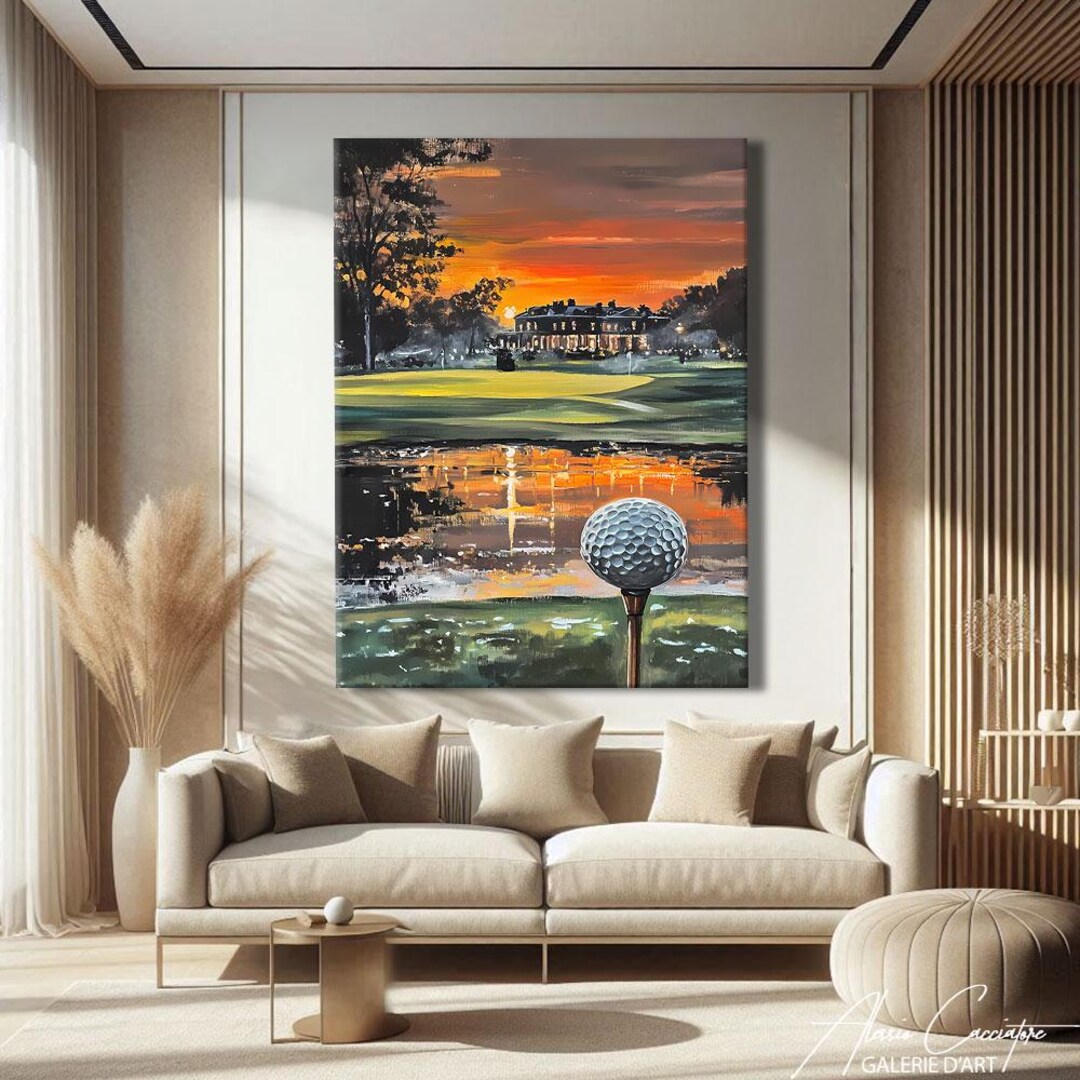 Vintage Golf Art Print, Abstract Sunset Wall Art, Sports Bar Decor Man ...