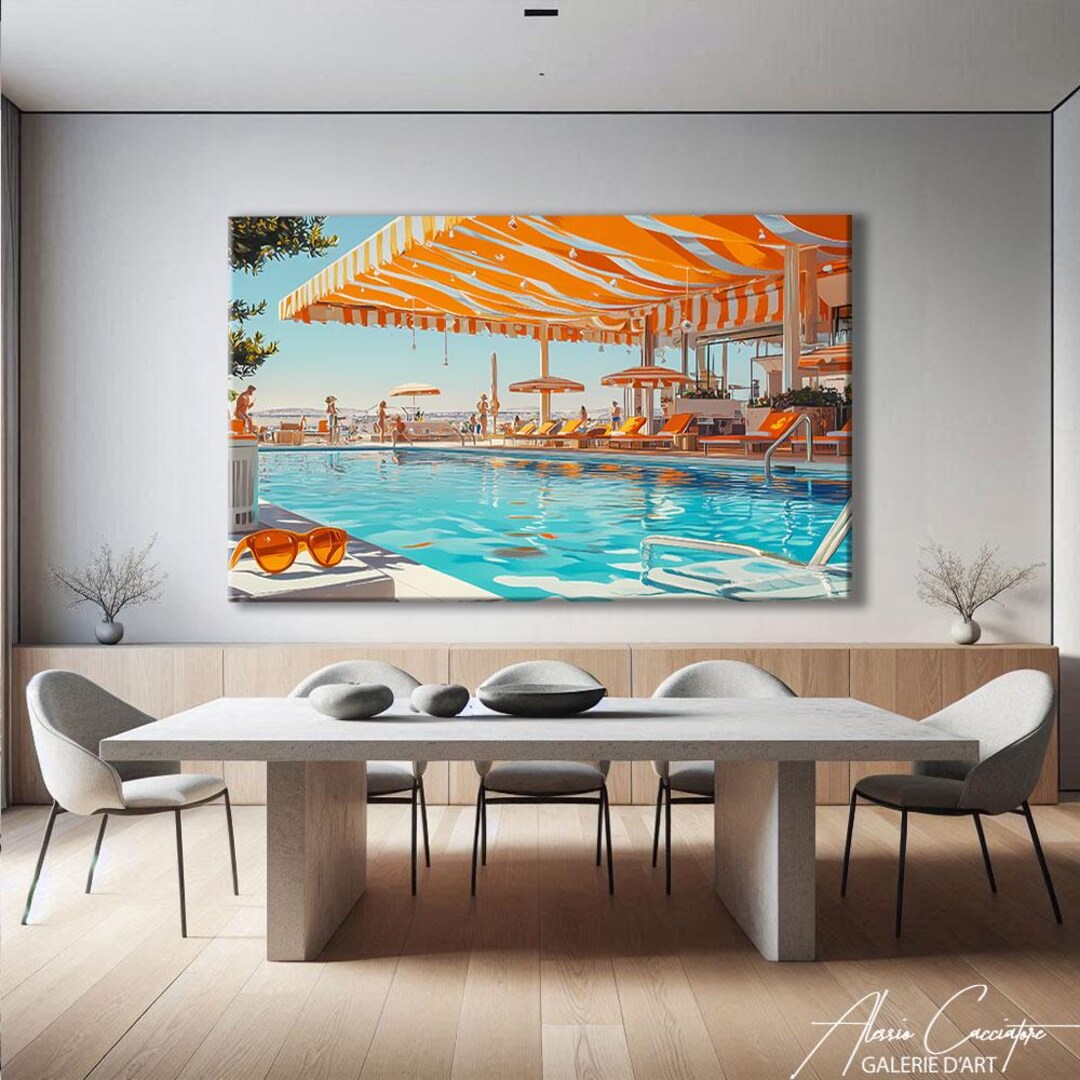 Mid Century Modern Art Swimming, Retro Prints for Wall Decor Blue ...