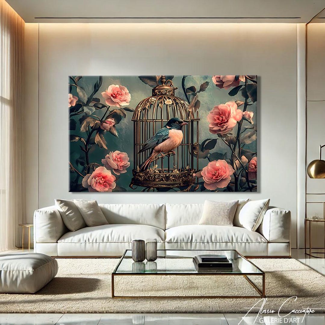 Bird Art Print, Sparrow Painting, Floral Wall Art Vintage Girls Room ...