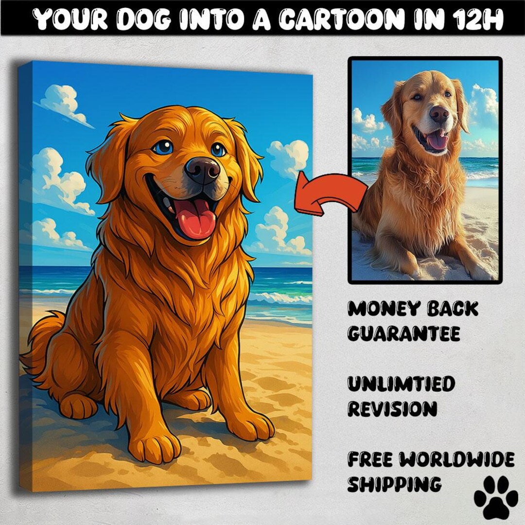 Personalized Dog Portrait Custom, Cartoon Pet Cartoon, Custom Dog ...